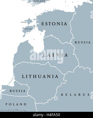 Paesi baltici mappa politico. Stati baltici area con capitelli, confini ...