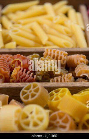 Varietà di tipi, i colori e le forme di pasta italiana. Pasta secca ...