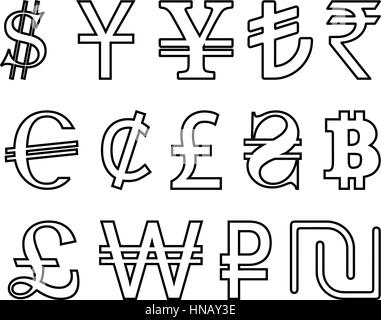 Impostare i simboli delle principali valute mondiali illustrazione ...