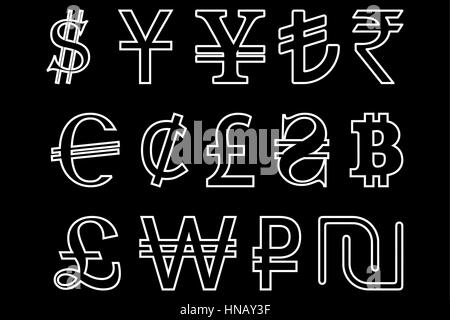 Impostare i simboli delle principali valute mondiali illustrazione ...