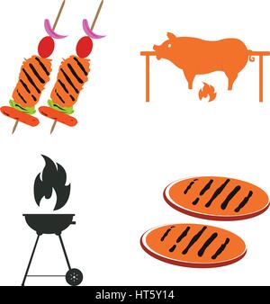 Oggetti barbecue isolati con sagome animali spiedini e padelle burger ...