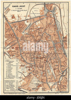 Mappa antiche carte plattegrond piano centrum Gand Gent België 1910 ...