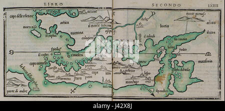 Mappa di Eubea con la costa di Attica e Beozia Bordone Benedetto 1547 ...