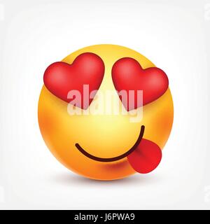 ,Smiley emoticon con il cuore. Faccia gialla con le emozioni. L ...