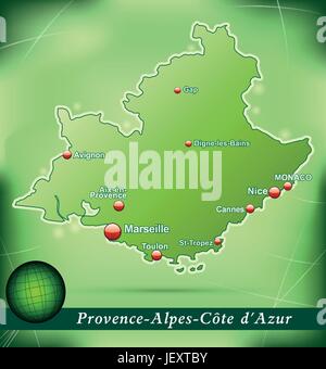 Provenza, Monaco, provincia, gap, Nizza, karte, landkarte, Provenza ...