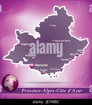 Provenza, Monaco, provincia, gap, Nizza, karte, landkarte, Provenza ...