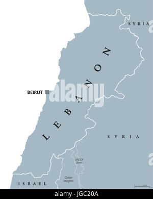 Il Libano mappa politico con capitale Beirut, confini nazionali ...