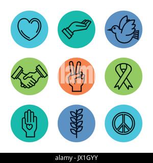 Simboli di pace per la pace internazionale giorno icone illustrazione ...