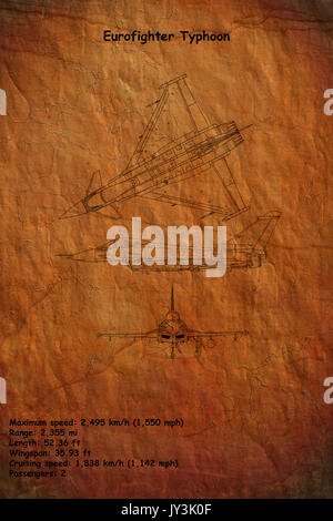 Aeromobile blueprint dell'Eurofighter Typhoon è un twin-motore, canard ...