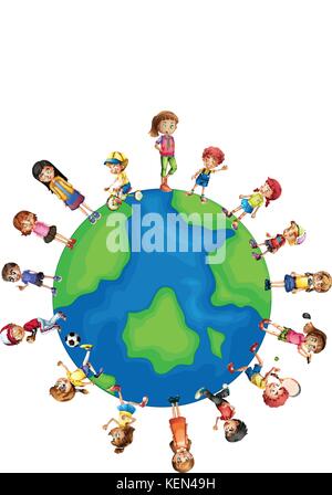 I bambini sono i percorsi in bicicletta Cartoon illustrazione, ragazzo ...