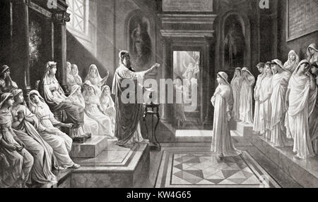 Vestali, sacerdotesse della dea Vesta, conducendo una offerta rituale ...