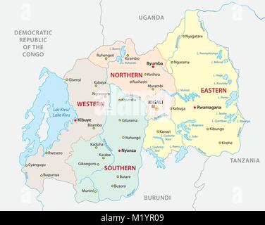 Ruanda Mappa Politico con capitale Kigali, confini nazionali importanti ...