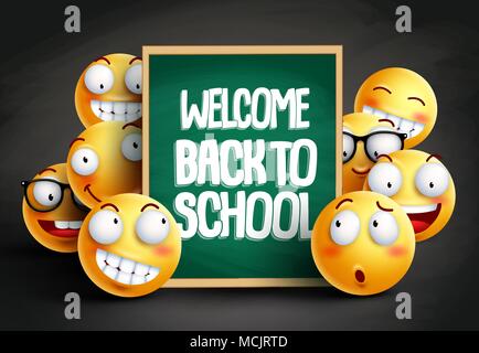 Smileys torna a scuola emoticon insieme vettoriale. Emoji smiley con ...