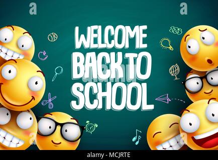 Smileys torna a scuola emoticon insieme vettoriale. Emoji smiley con ...
