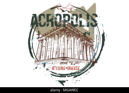 Grecia Acropoli Tempio Sketch. Line Art disegno a mano. Travel design ...