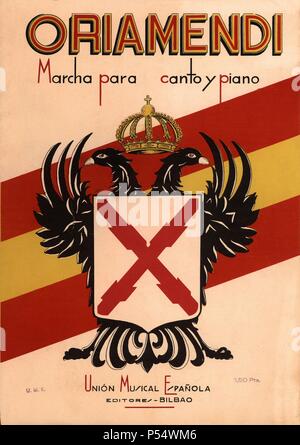 Partitura musical de la marcha titulada Plus Ultra vencedor, del maestro Monterde Mariñan y ...