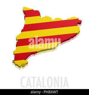 Mappa 3D illustrazione di Catalogna con bandiera e stemma Foto stock ...
