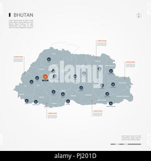Bhutan mappa politica delle divisioni amministrative - distretti. Mappa vettoriale colorata ...
