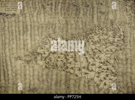 Mappa della Sicilia. Mare Mediterraneo. Da Giacomo Gaftaldo Piermon ...