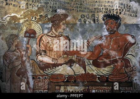 La storia degli Etruschi, etrusca di pittura murale nella tomba dei ...