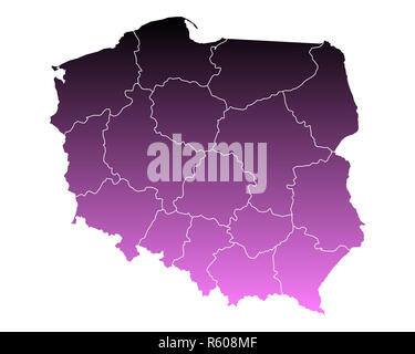 La Polonia mappa con le regioni Foto stock - Alamy