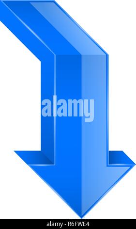 Freccia blu rivolta verso il basso. Web 3d'icona lucido Immagine e ...