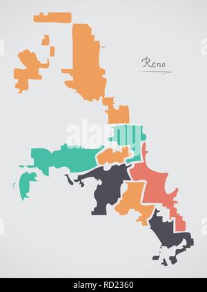 Reno Nevada mappa della città con i quartieri grigio illustrazione ...