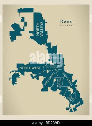 Reno Nevada mappa della città con i quartieri grigio illustrazione ...