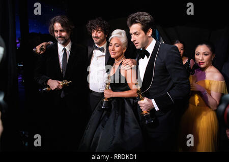 Anthony Rossomando, from left, Andrew Wyatt, Lady Gaga and Mark Ronson ...