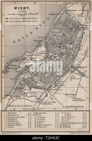 VISBY Wisby città antica città stadsplan. La Svezia karta. BAEDEKER ...