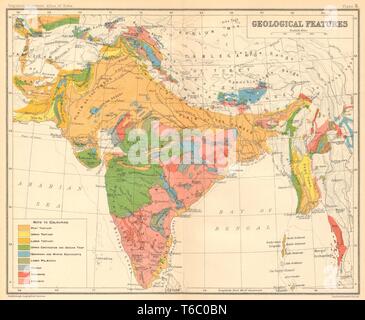 INDIA. Mappa geologica. Cretaceo terziario Archaeon Purana Gondwana ...