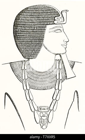 Antico Egitto , incisione - Ritratto di faraone seduto sul trono con ...