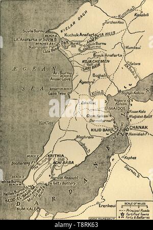 Mappa dei Dardanelli & la Penisola di Gallipoli, Dardanelli campagna ...