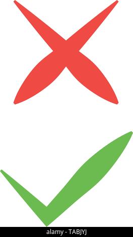 Segni di spunta e croce. Segno di spunta verde OK e icona X rossa ...