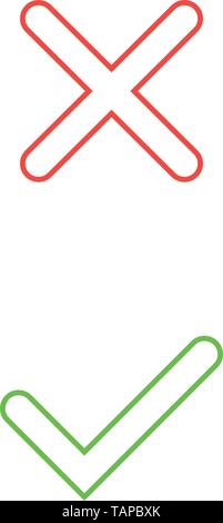 Segni di spunta e croce. Segno di spunta verde OK e icona X rossa ...