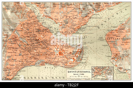 Costantinopoli, Istanbul, mappa del XIX secolo l'incisione Foto stock ...