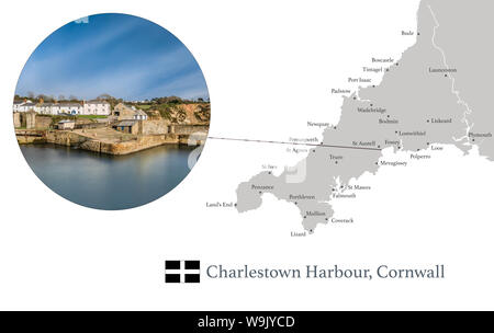 Mappa di Cornovaglia, dotato di immagine fotografica di Godrevy ...