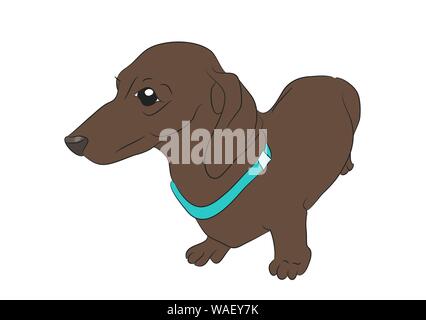 Illustrazione vettoriale di un cartoon bassotto che sorge, silhouette ...