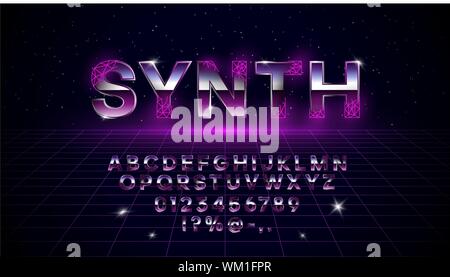 Retrowave synthwave vaporwave font in anni ottanta stile. Design ...