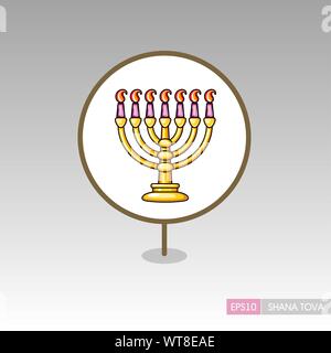Il Menorah. Rosh Hashanah pin icona della mappa. Shana tova puntatore ...